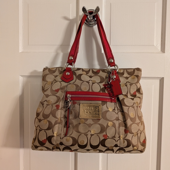 Coach | Bags | Coach Poppy Secret Admirer Signature Tan Red Patent ...